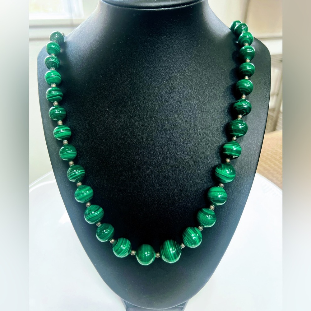 Navajo Graduated Malachite Bead & Sterling Pearl Bead… - Gem